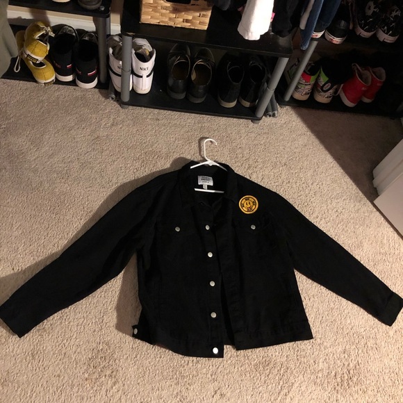Wesc | Jackets & Coats | Black Denim Jacket With A Sewed On Smiley Face ...
